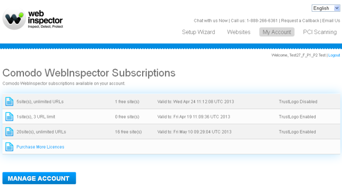 To Manage Your Account Username and Password Modifications | Comodo Web Inspector